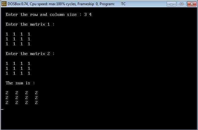 C Program For Sum Of Two Matrix Coding Connect